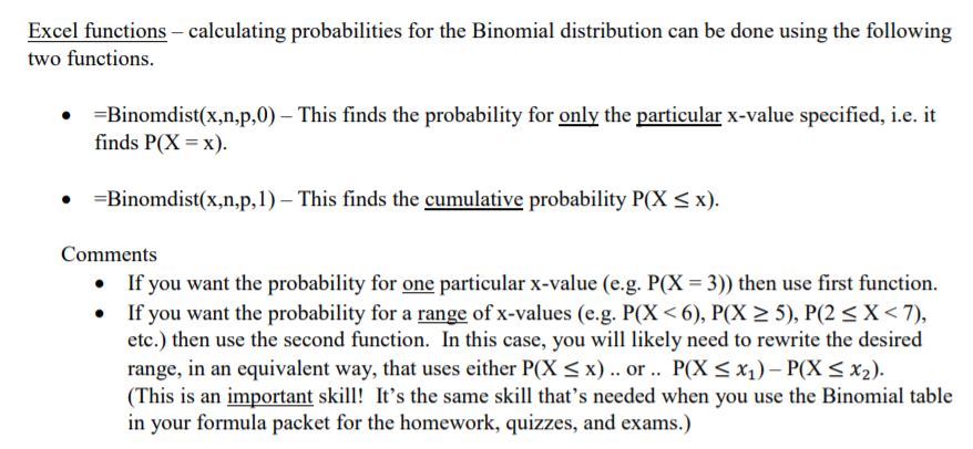Solved Excel functions - calculating probabilities for the | Chegg.com