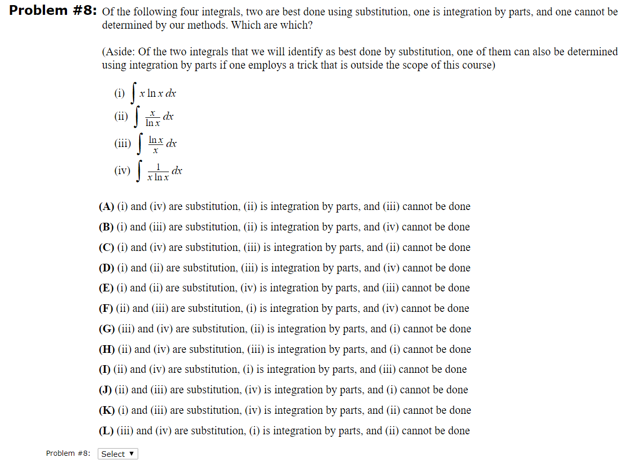 Solved Problem #8: Of the following four integrals, two are | Chegg.com