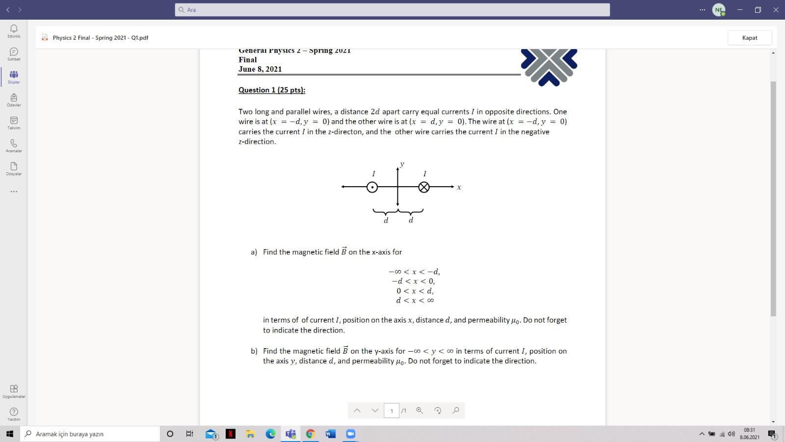 Solved Ara NE @ ох Etkinlik Physics 2 Final - Spring 2021 - | Chegg.com