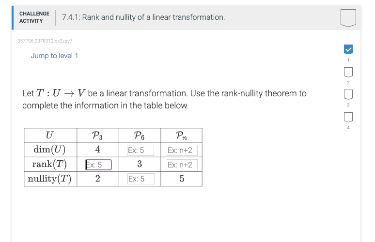 Solved CHALLENGE ACTIVITY 7.4.1: Rank and nullity of a | Chegg.com