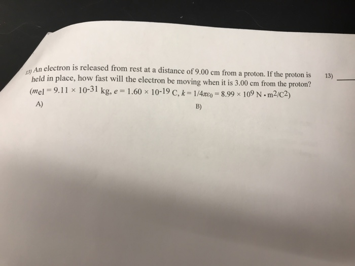 Solved Electron Is Released From Rest At A Distance Of 9 00