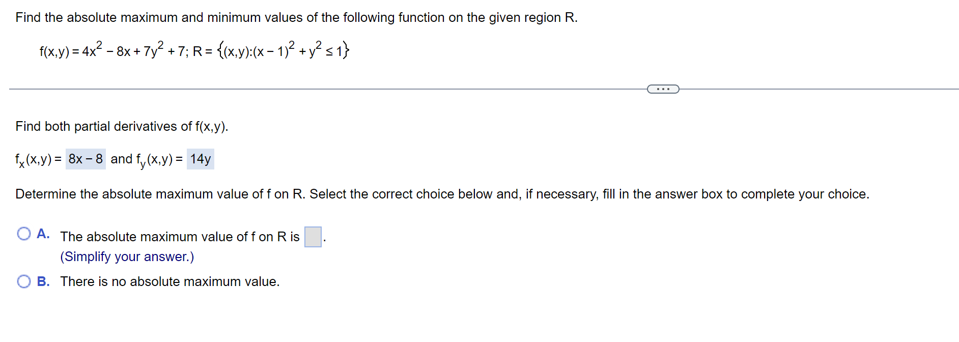 Solved Find the absolute maximum and minimum values of the | Chegg.com