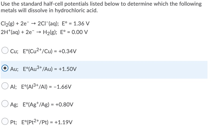 Solved Use the standard half-cell potentials listed below to | Chegg.com