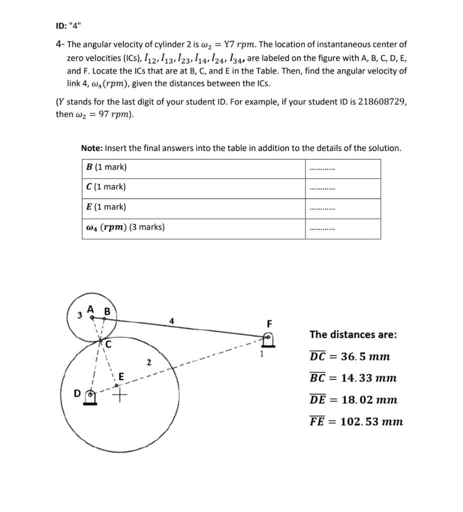 Solved ID: "4" 4- The angular velocity of cylinder 2 is w2 = | Chegg.com