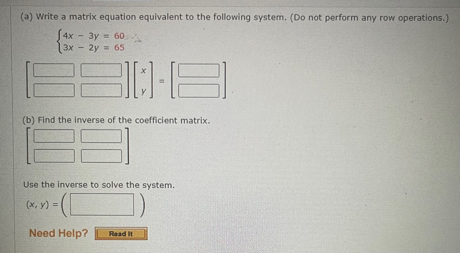 Solved Write a matrix equation equivalent to the following | Chegg.com