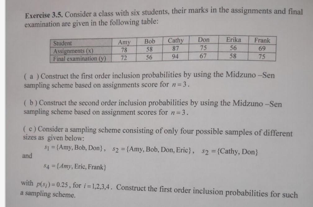 Exercise 3.5. Consider a class with six students, | Chegg.com