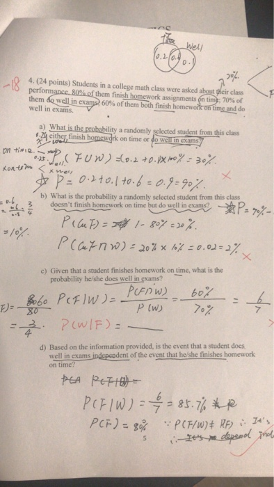 Solved 4.(24 points) Students in a college math class were | Chegg.com