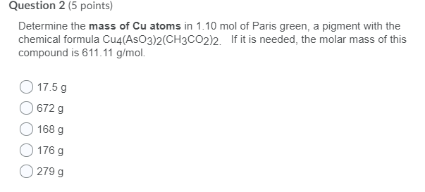 Solved Question 2 (5 points) Determine the mass of Cu atoms | Chegg.com