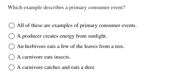 Solved Which example describes a primary consumer event? All | Chegg.com