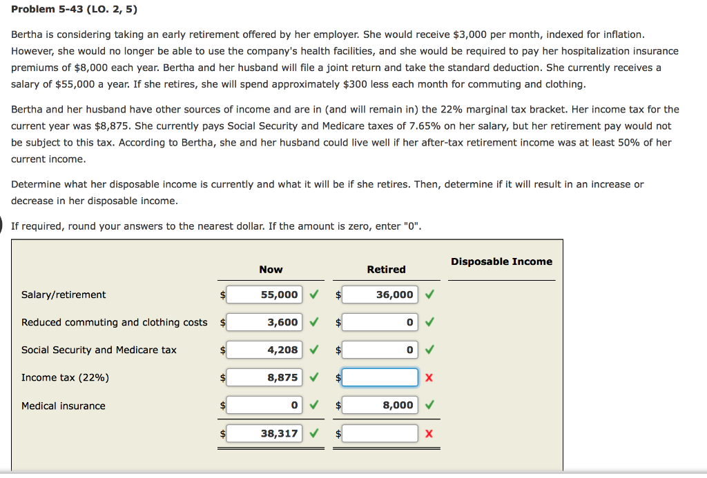 Disposable Income Now Retired 36,000 | Chegg.com