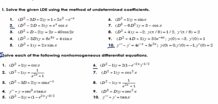 Solved 1. Solve the given LDE using the method of | Chegg.com
