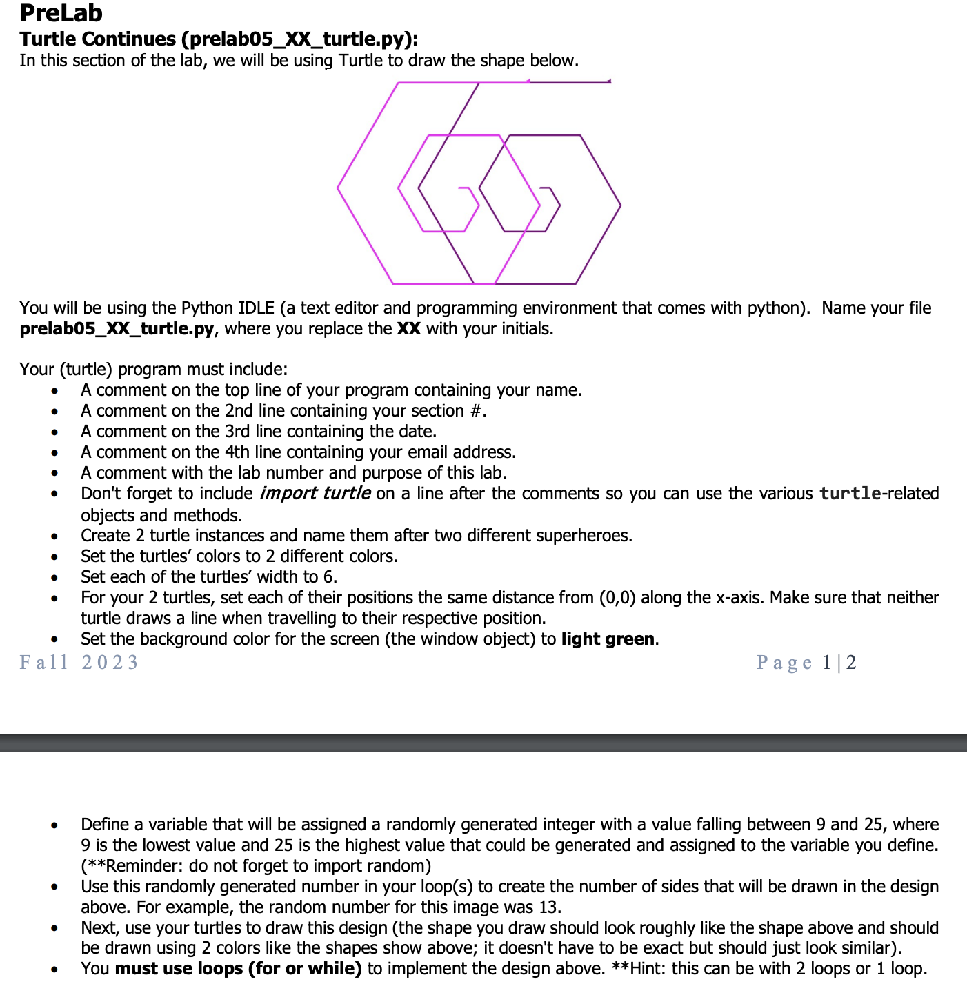 Solved PreLab Turtle Continues (prelab05_XX_turtle.py): In | Chegg.com