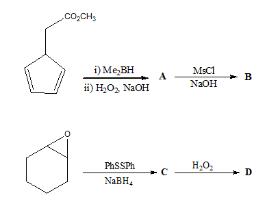 Solved ,CO,CH3 i) Me BH ii) H2O2. NaOH A MsC1 NaOH B H,02 | Chegg.com