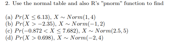 Solved 2. Use the normal table and also R's "pnorm" function | Chegg.com