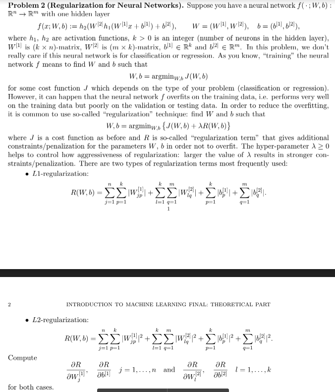 Solved Problem 2 (Regularization for Neural Networks). | Chegg.com