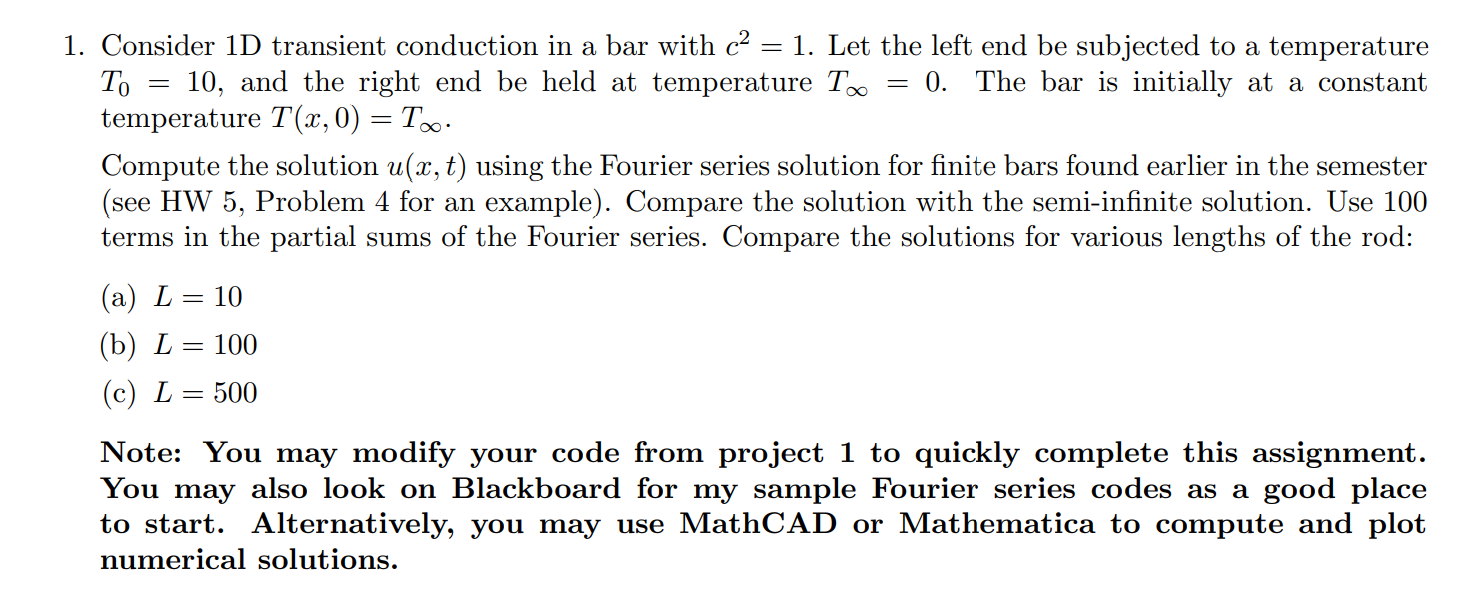1. Consider 1D transient conduction in a bar | Chegg.com