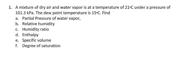 Solved 1. A mixture of dry air and water vapor is at a | Chegg.com