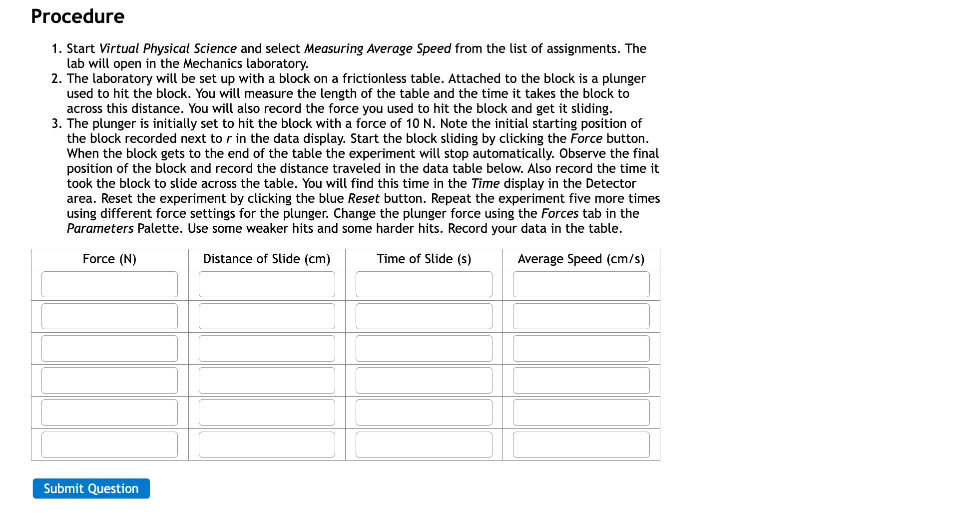 Procedure 1. Start Virtual Physical Science and | Chegg.com