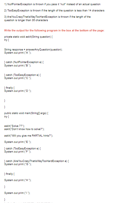 Solved 1) NullPointerException is thrown if you pass it | Chegg.com
