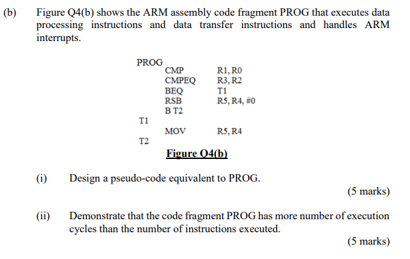 (b) Figure Q4(b) shows the ARM assembly code fragment | Chegg.com