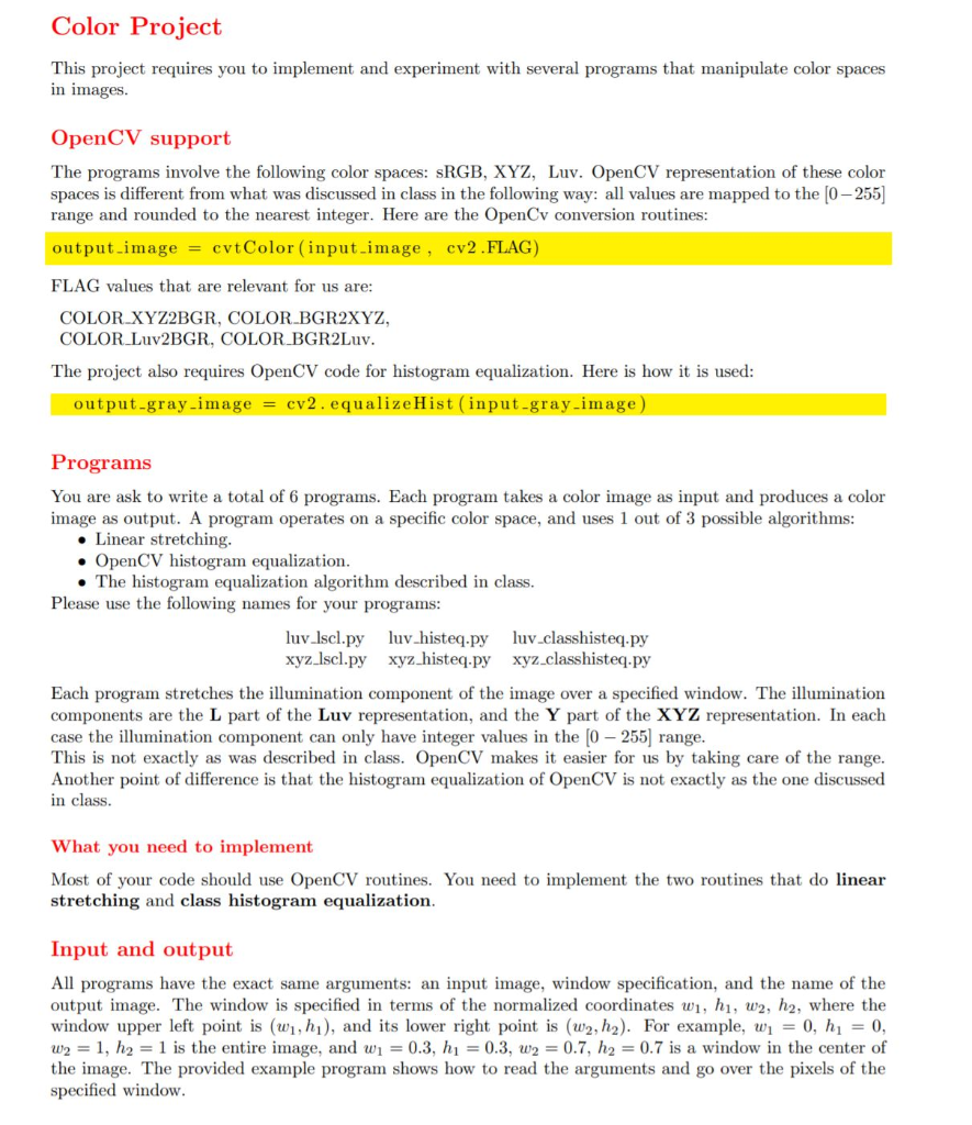 Solved Color Project This project requires you to implement | Chegg.com