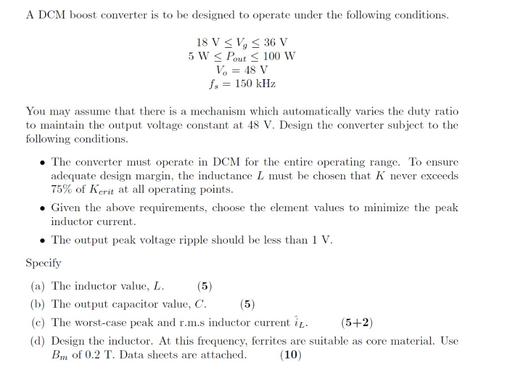 Solved A DCM boost converter is to be designed to operate | Chegg.com