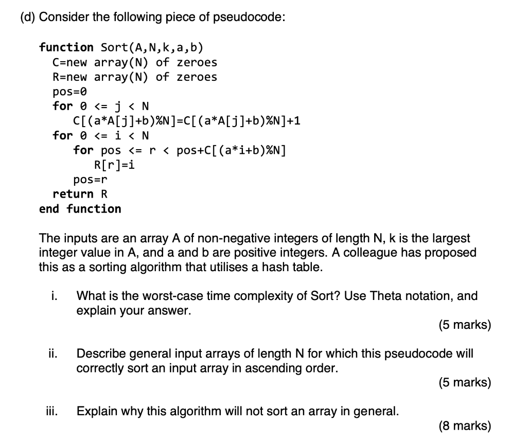 Solved D Consider The Following Piece Of Pseudocode