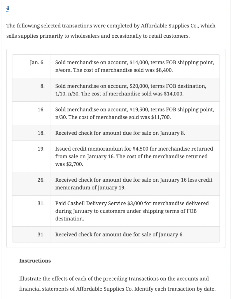 Solved The following selected transactions were completed by | Chegg.com