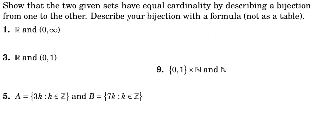 Solved Show that the two given sets have equal cardinality | Chegg.com