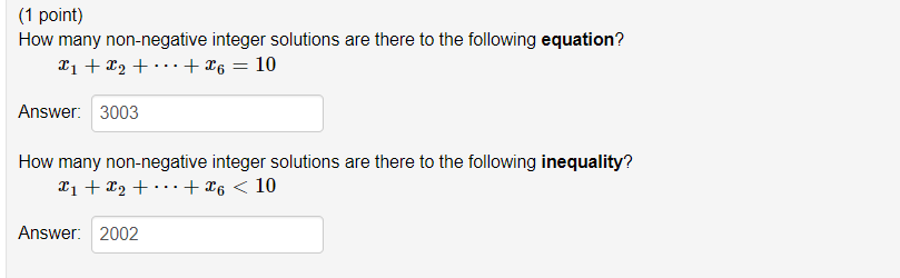 Solved (1 point) How many non-negative integer solutions are | Chegg.com