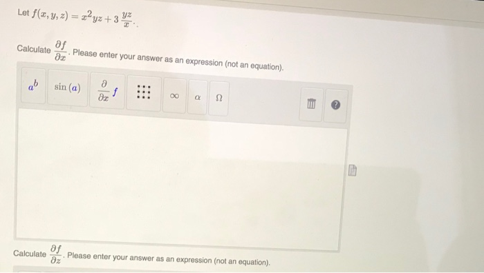 Solved Let f(z, y, z) = x2yz + 3 yz Calculate Please enter | Chegg.com