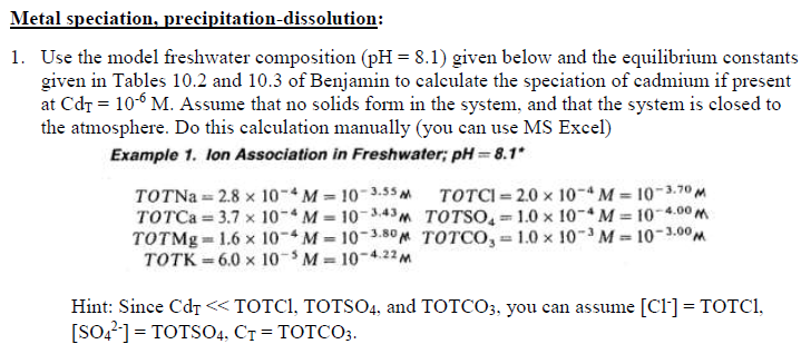 Solved Metal speciation, precipitation-dissolution:Use the | Chegg.com