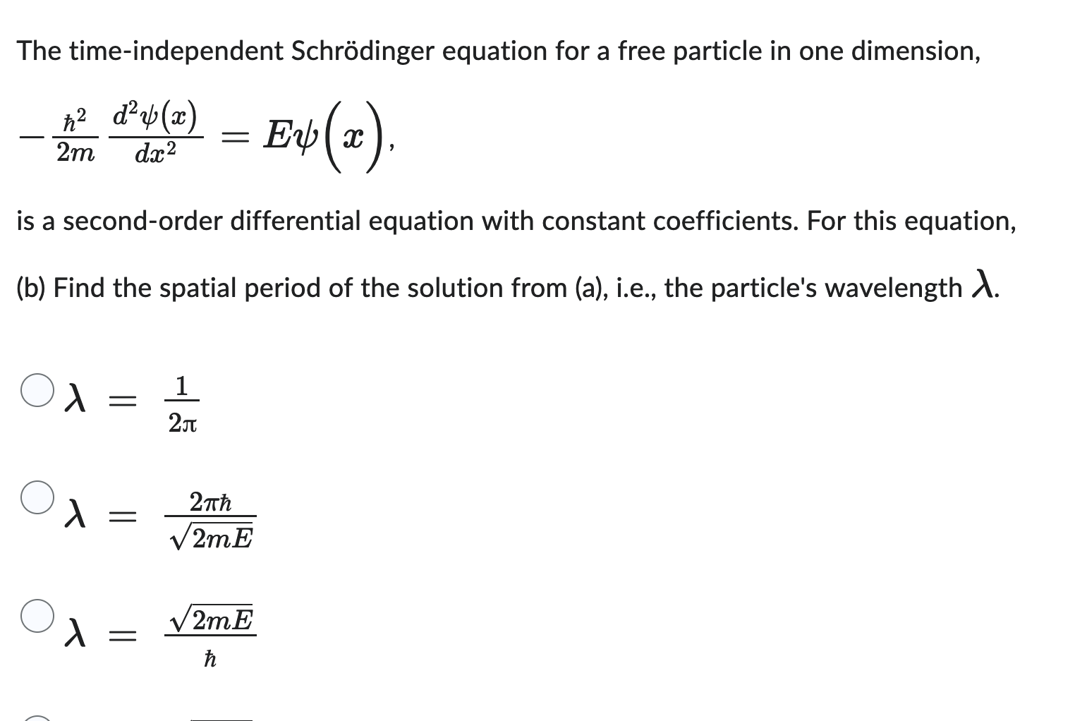 Solved The time-independent Schrödinger equation for a free | Chegg.com