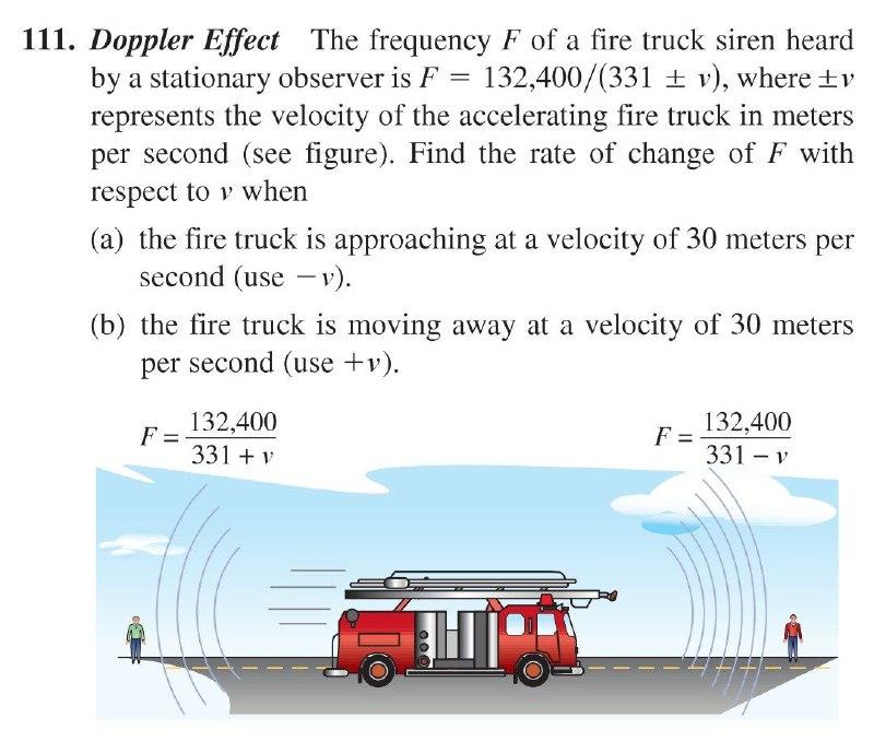 Solved 111. Doppler Effect The frequency F of a fire truck | Chegg.com