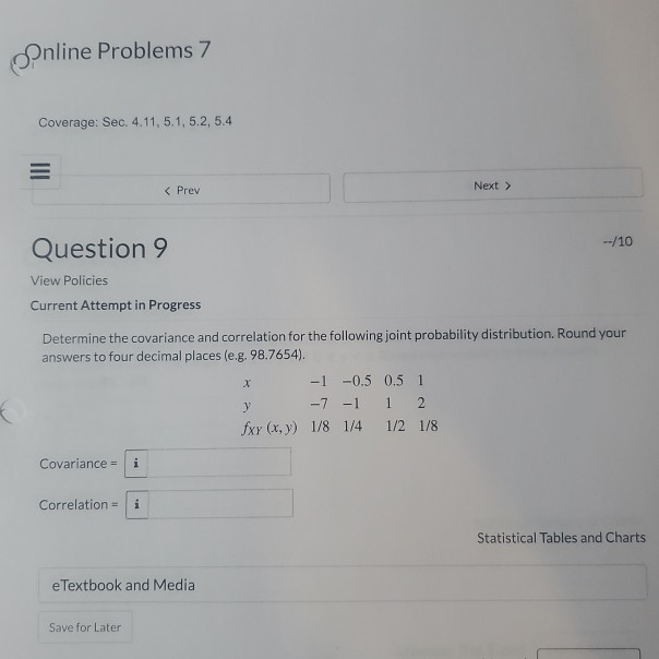Solved determine the covariance and correlation for the | Chegg.com