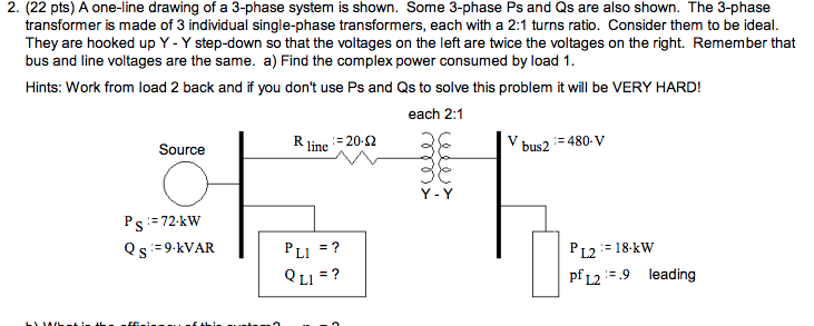 Solved 2. (22 pts) A one-line drawing of a 3-phase system is | Chegg.com