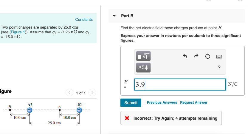 Solved Constants Two point charges are separated by 25.0 cm | Chegg.com