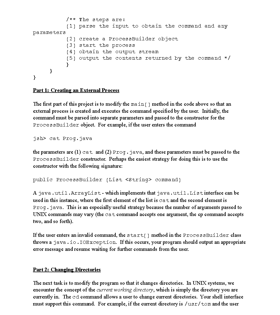 Solved Creating a Shell Interface Using Java This project | Chegg.com