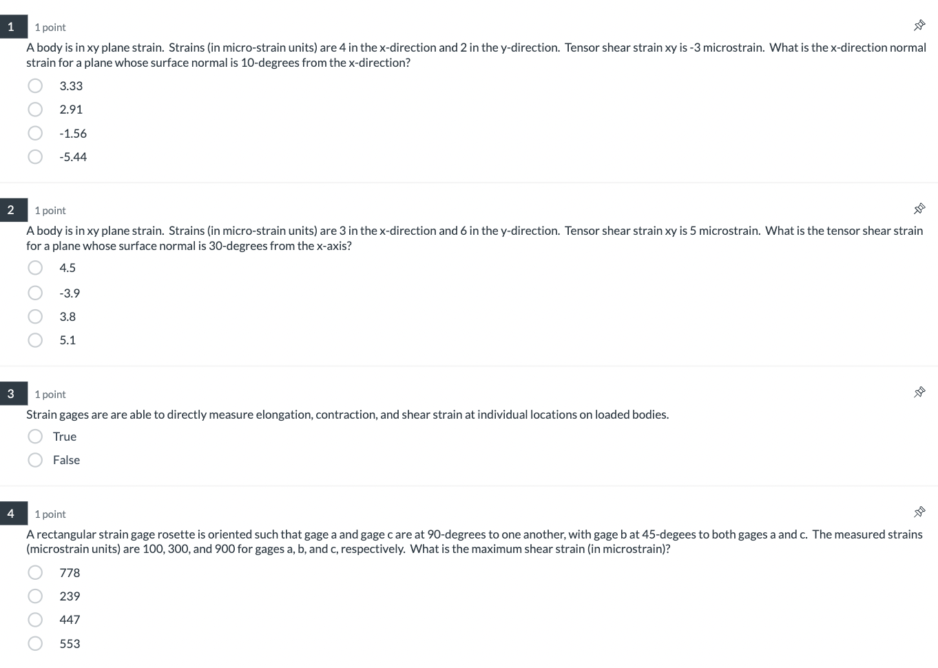 Solved 1 1 point A body is in xy plane strain. Strains in | Chegg.com