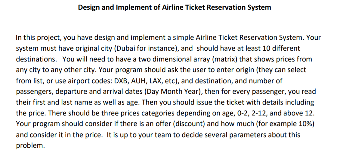 Solved Design and Implement of Airline Ticket Reservation | Chegg.com