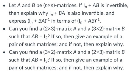 Solved . Let A and B be (nxn)-matrices. If In AB is | Chegg.com