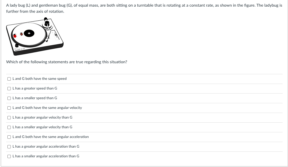 Solved A lady bug (L) and gentleman bug (G), of equal mass, | Chegg.com