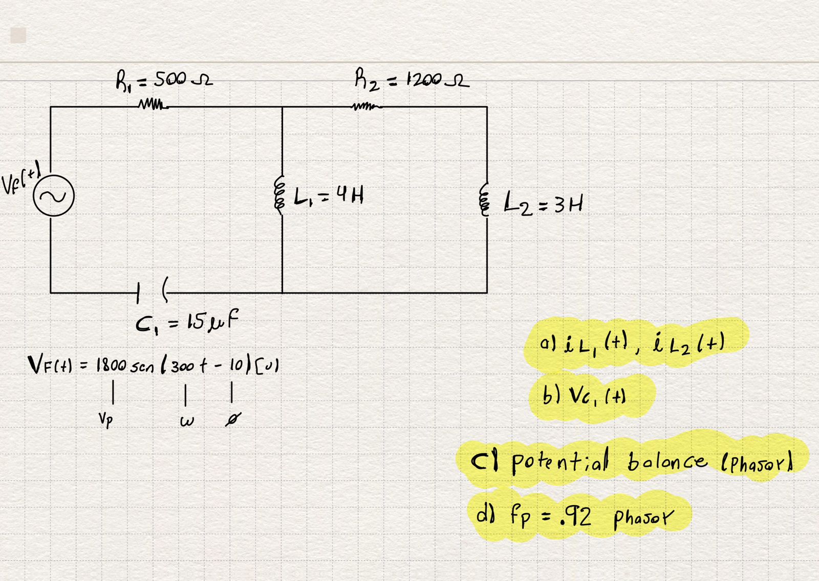 a) ﻿Calculate the current through the inductors | Chegg.com