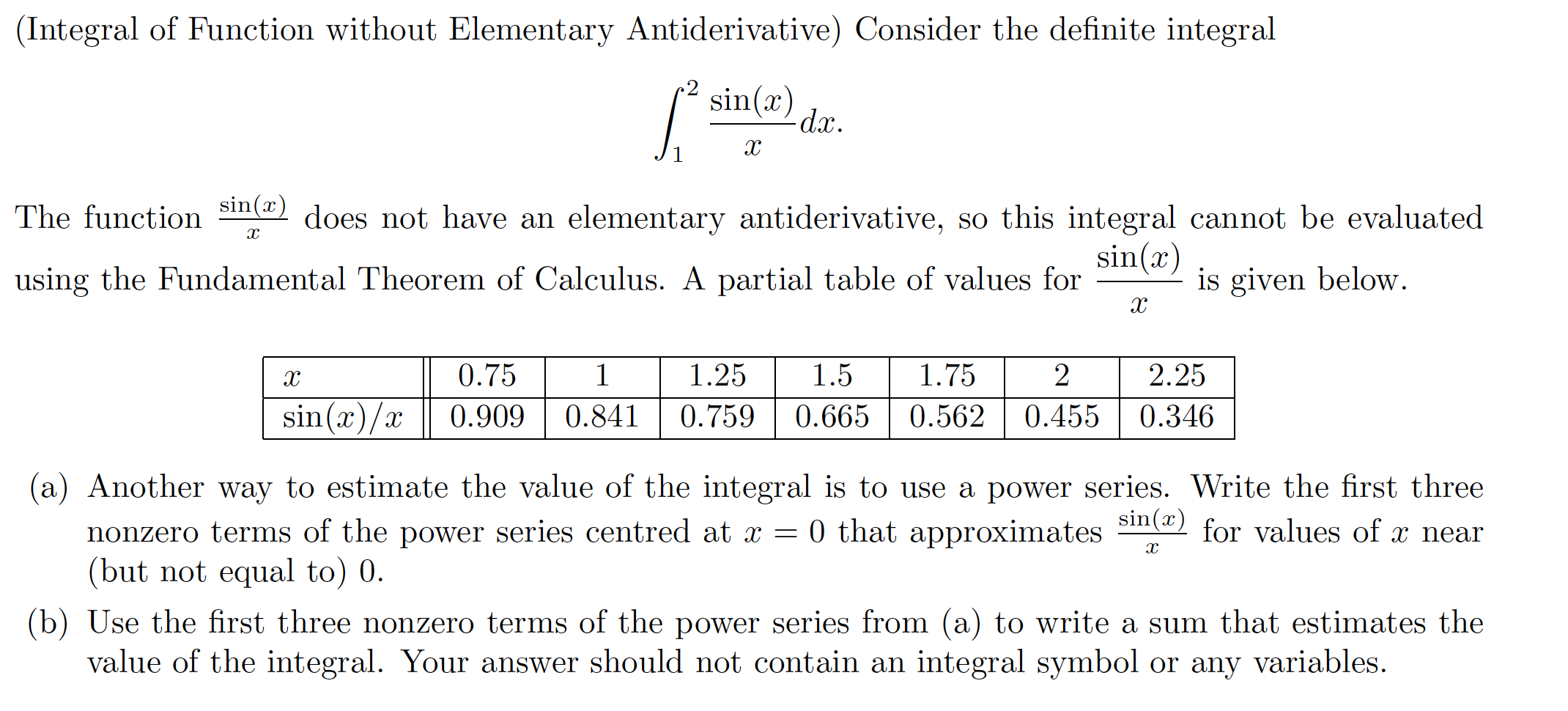 Solved (Integral of Function without Elementary | Chegg.com