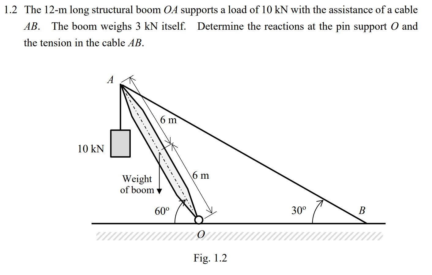 Solved .2 The 12-m long structural boom OA supports a load | Chegg.com