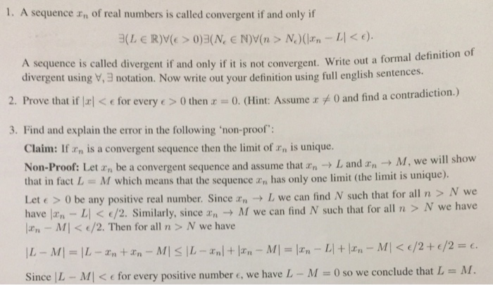 Solved 1. A sequence fn of real numbers is called convergent | Chegg.com