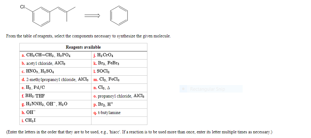 Solved CI From the table of reagents, select the components | Chegg.com