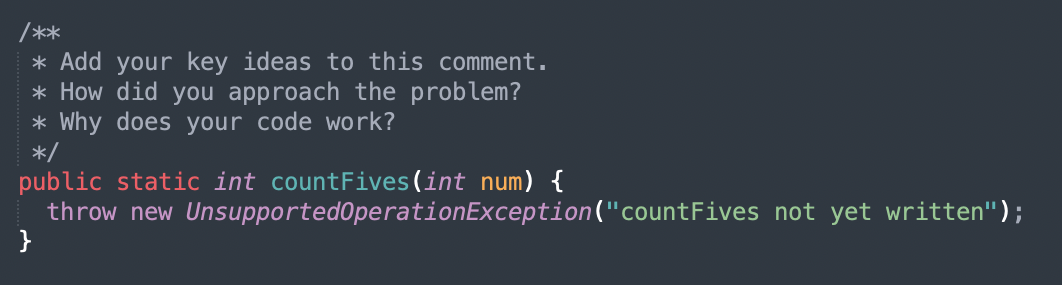 Solved Write countFives, which takes in an integer and | Chegg.com