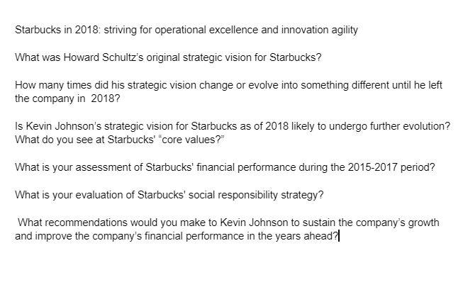 Solved Starbucks in 2018: striving for operational | Chegg.com