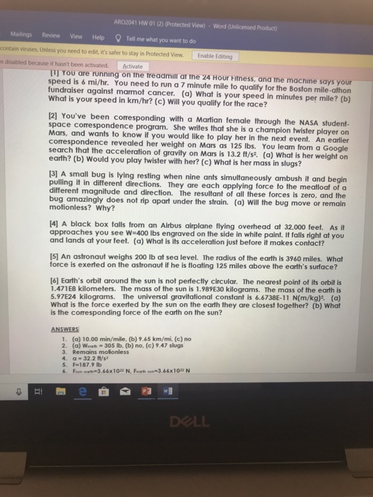 Solved ARO2041 HW 01 (2) (Protected View) Word (Unlicensed | Chegg.com